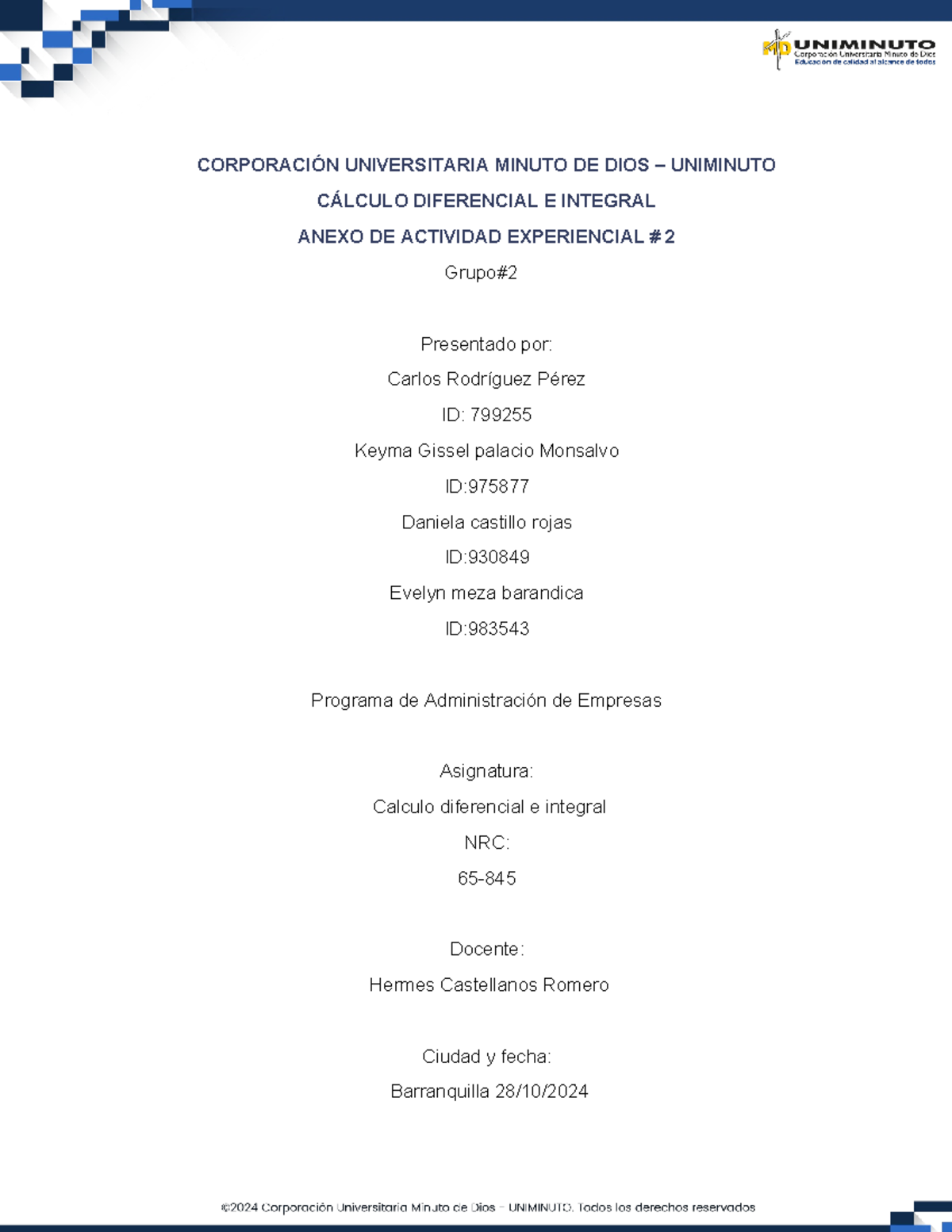 Anexo actividad experiencial unidad 2 Calculo - CORPORACIÓN UNIVERSITARIA MINUTO DE DIOS ...