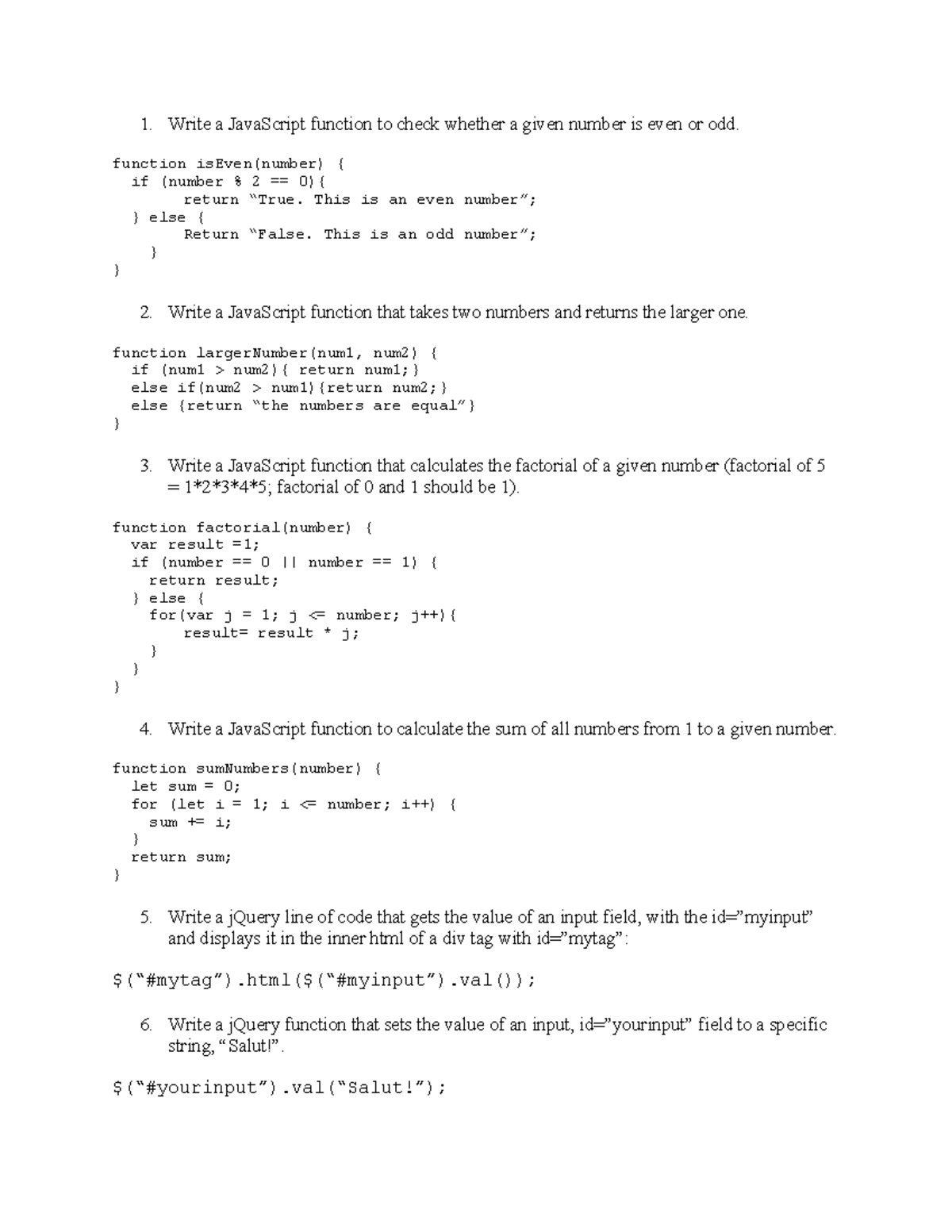Practice set-Answers - Solutions - 1. Write a JavaScript function to check whether a given ...