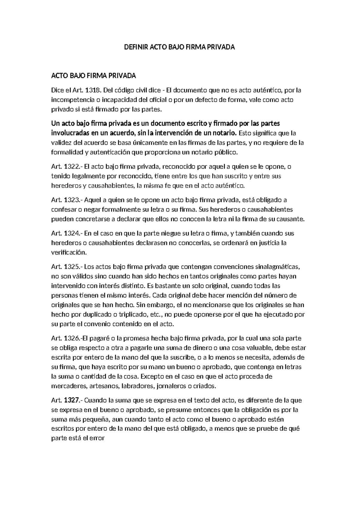 Definir acto Bajo Firma Privada y Acto Autentico - DEFINIR ACTO BAJO FIRMA PRIVADA ACTO BAJO ...