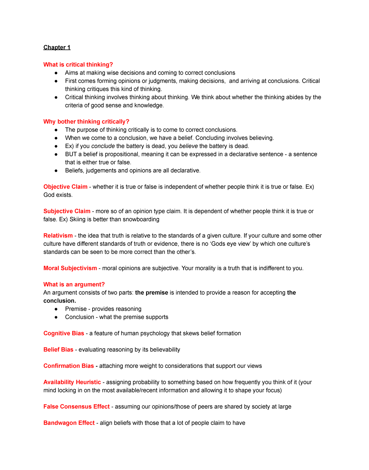 Phi 1101 Notes - Google Docs - Chapter 1 What is critical thinking ...