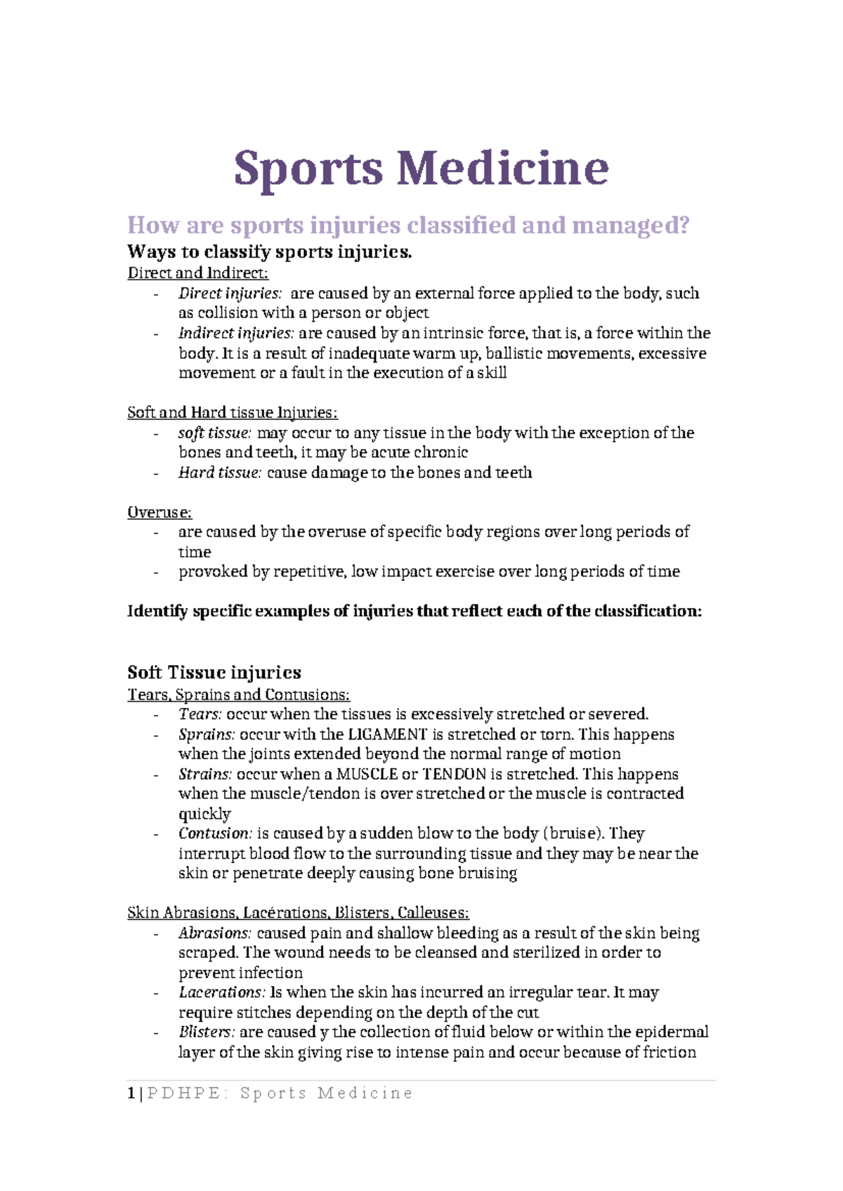 Pdhpe Notes -Sports Medicine - Sports Medicine How are sports injuries ...