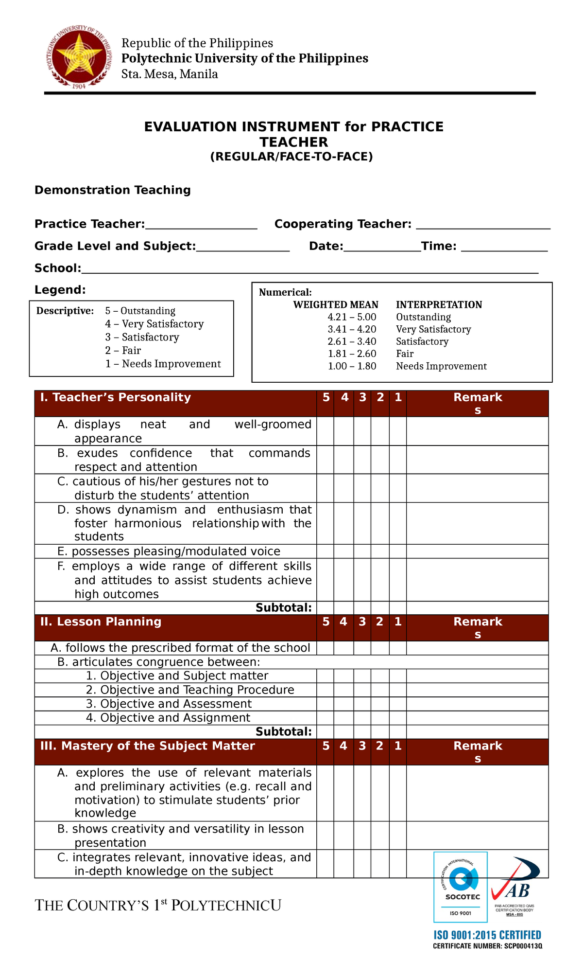 Evaluation-Instrument-for-Practice-Teacher Regular - EVALUATION ...