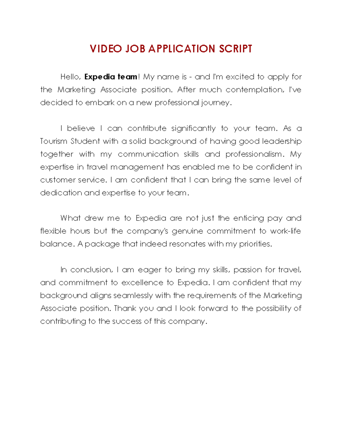 Video JOB Application Script Finals - VIDEO JOB APPLICATION SCRIPT ...