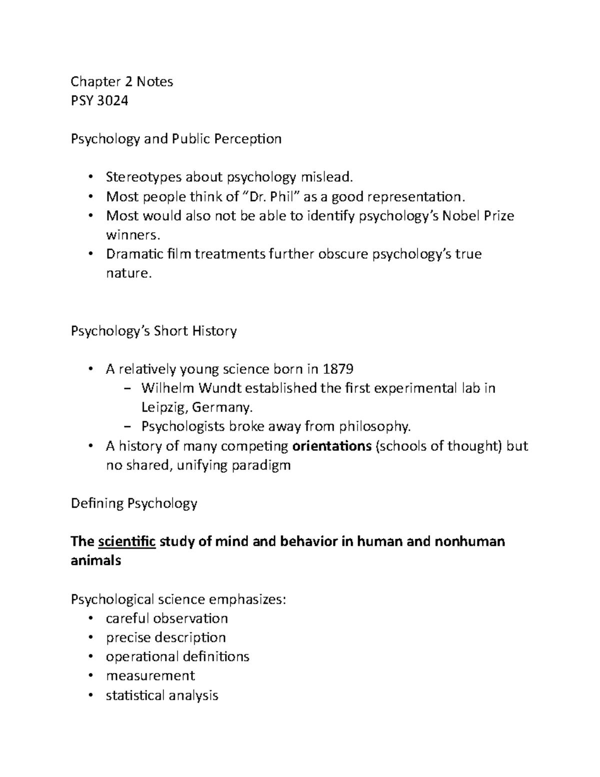 Chapter 2 Notes PSY 3024 - Chapter 2 Notes PSY 3024 Psychology and ...