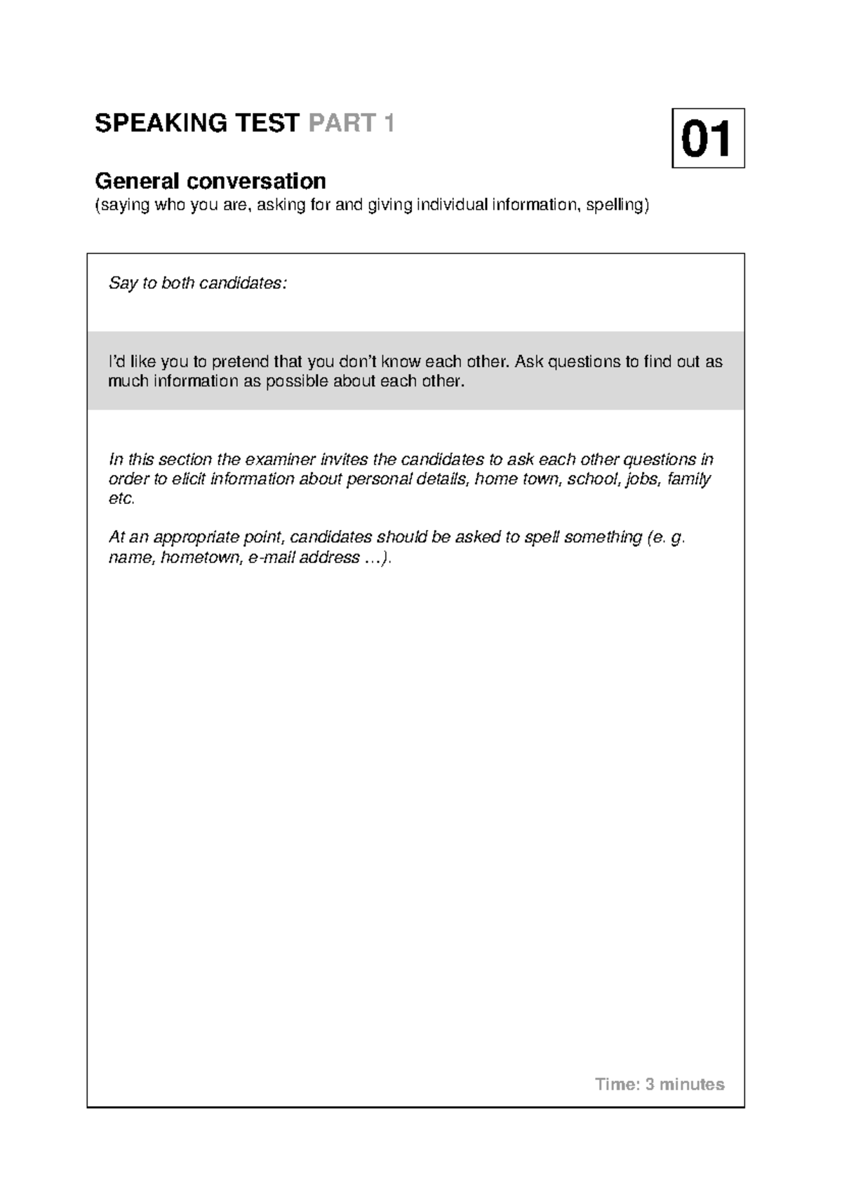 St mock exam - English - SPEAKING TEST PART 1 01 General conversation ...