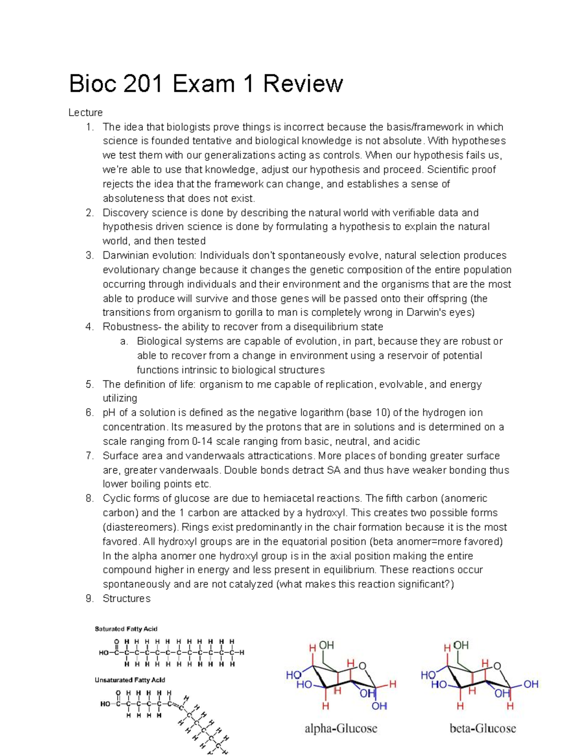 Bioc 201 Exam 1 Review - Bioc 201 Exam 1 Review Lecture 1. The idea ...