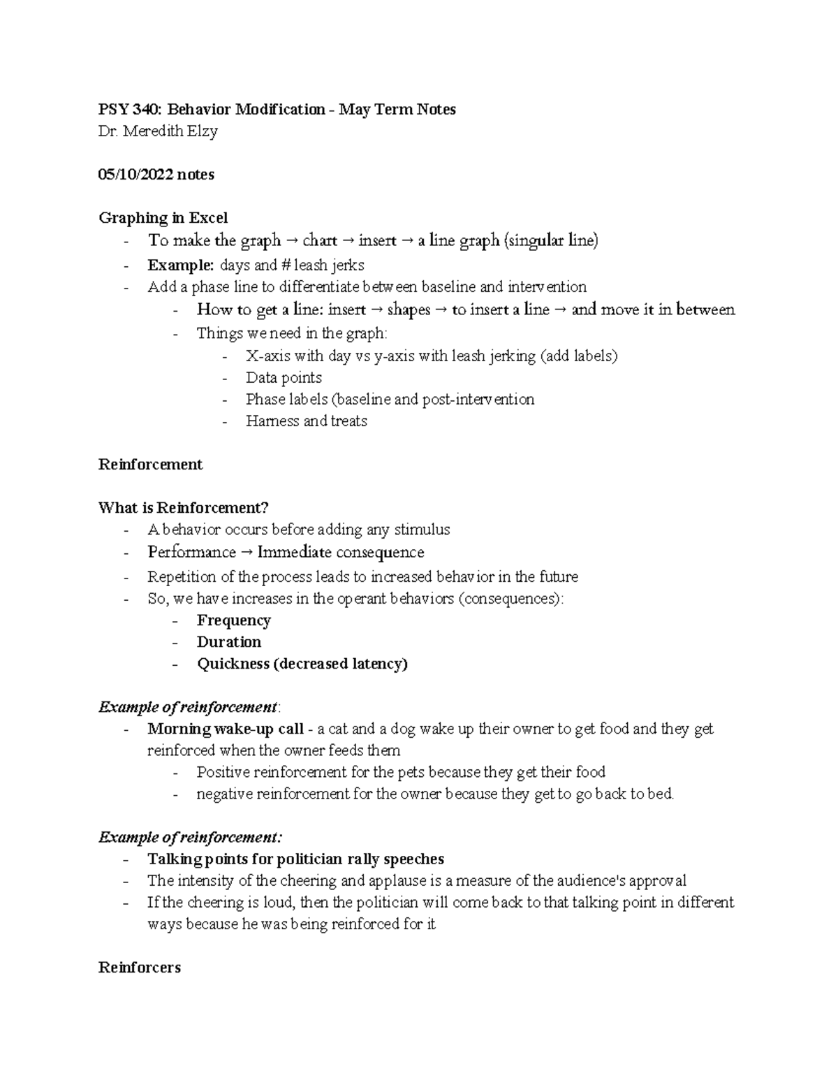 PSY 340 Behavior Modification - May Term Notes 2 - PSY 340: Behavior ...
