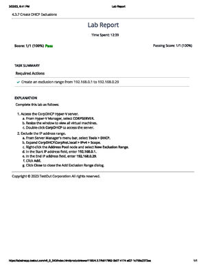 4.3.6 Configure DHCP Options - 8:41 PM Lab Report 4.3 Configure DHCP Options Lab Report Time ...