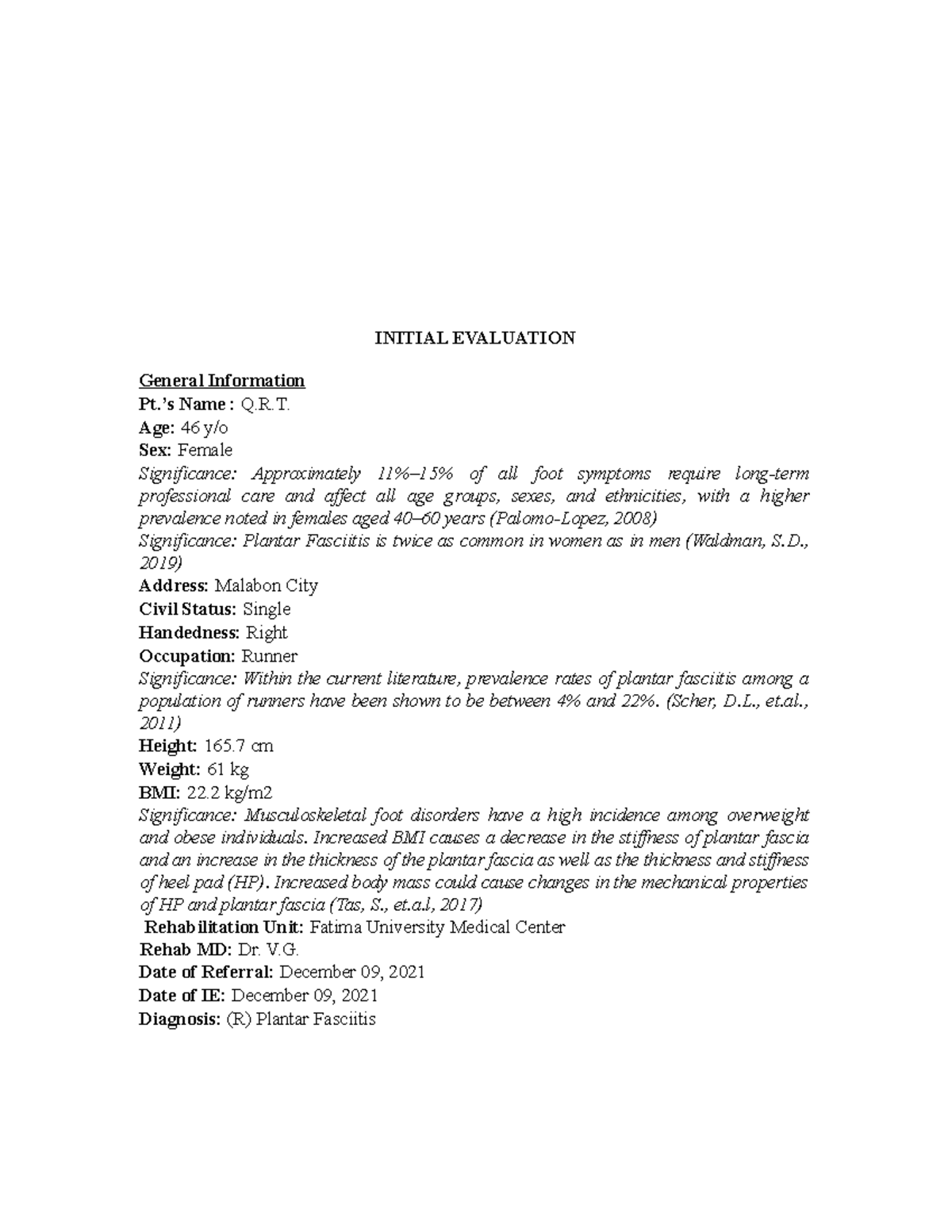 Pt Eval Lecture Latur Initial Evaluation General Information Pt S