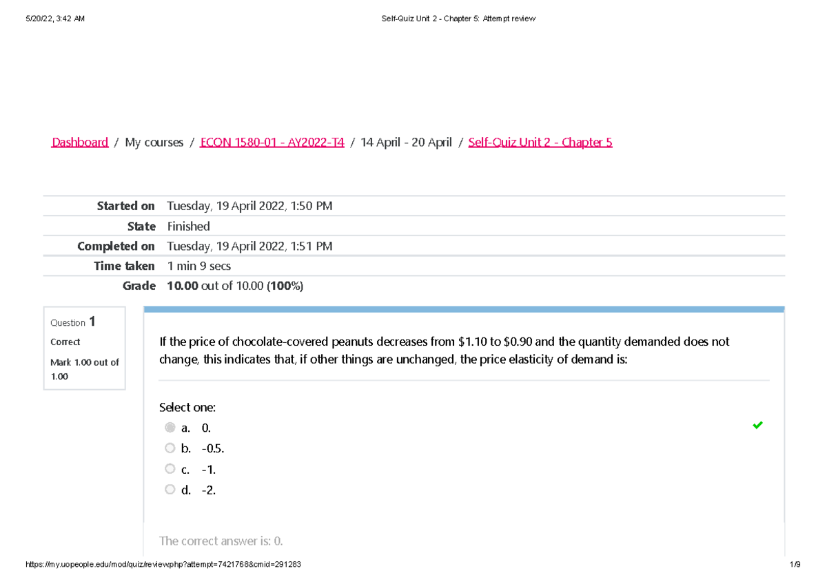Self-Quiz Unit 2 - Chapter 5 Attempt review - Question 1 Correct Mark 1 ...