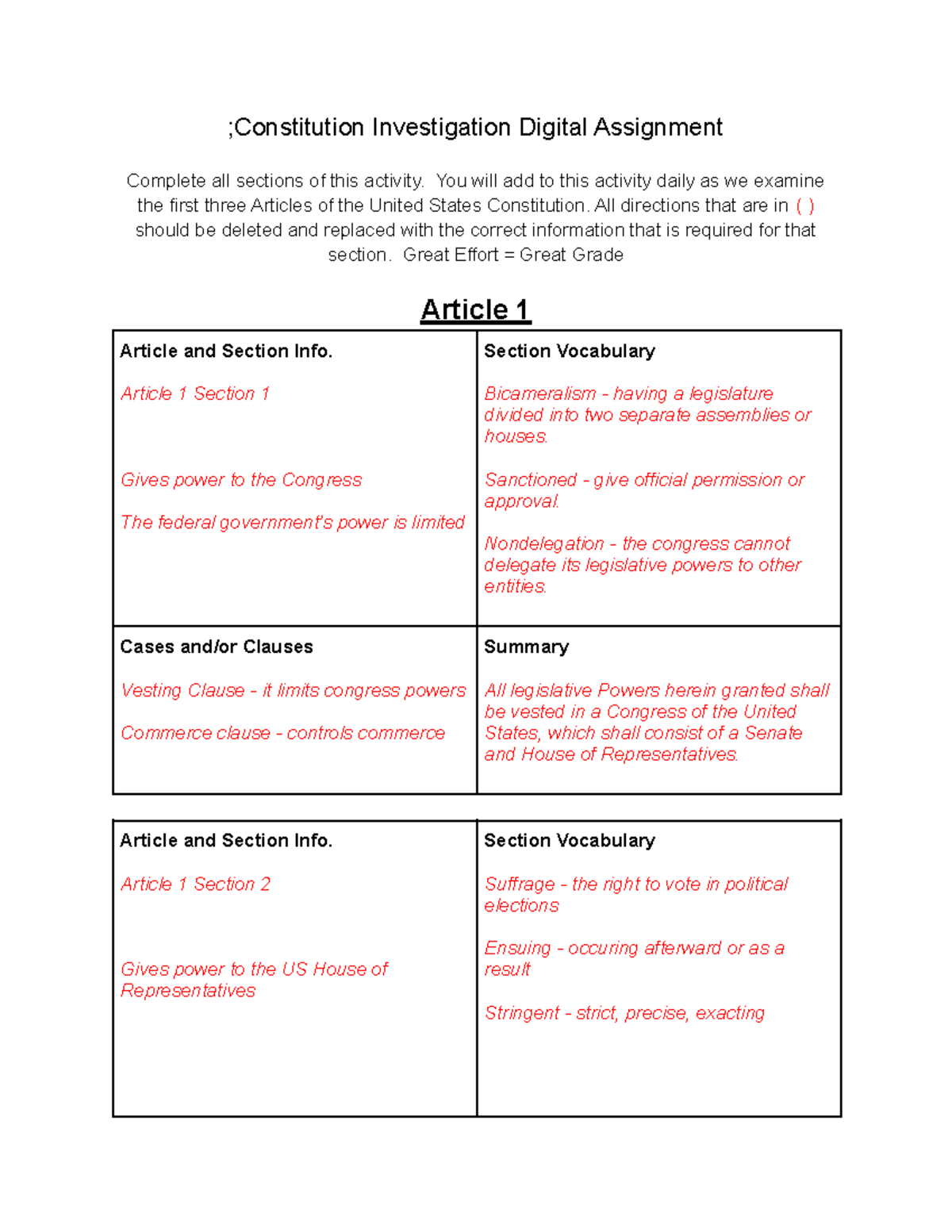 Constitution Investigation Digital Assignment - ;Constitution ...