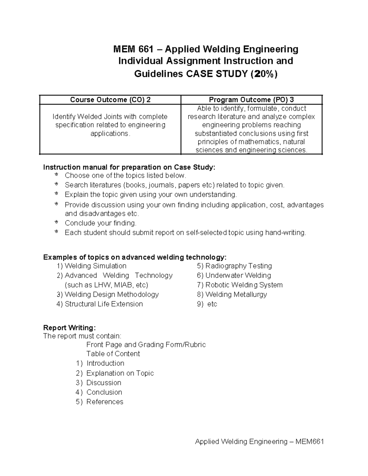 Pdfcoffee - Assignment - MEM 661 – Applied Welding Engineering Individual Assignment Instruction ...