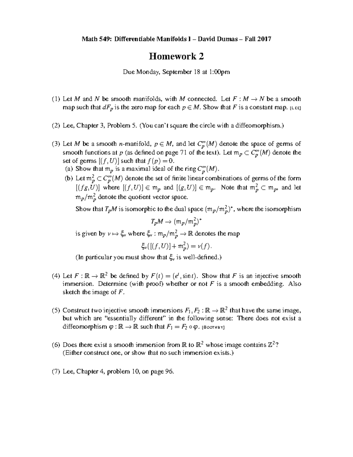 Hw2 - Math 549: Differentiable Manifolds I – David Dumas – Fall 2017 ...