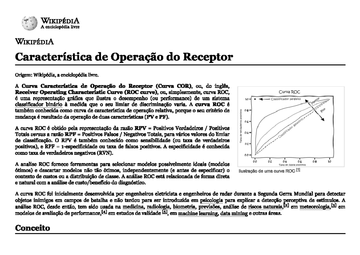 Curva ROC - Wikipedia - Psicometria e Teoria da Avaliação Psicologica ...