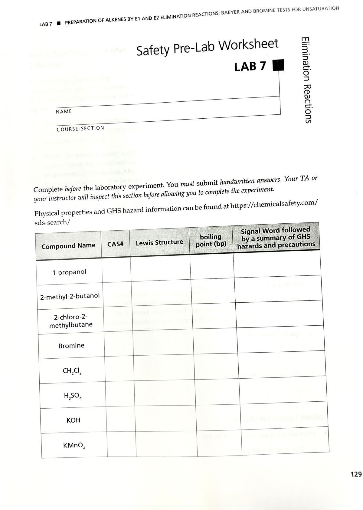 Safety Worksheet - CHEM 122 - Studocu