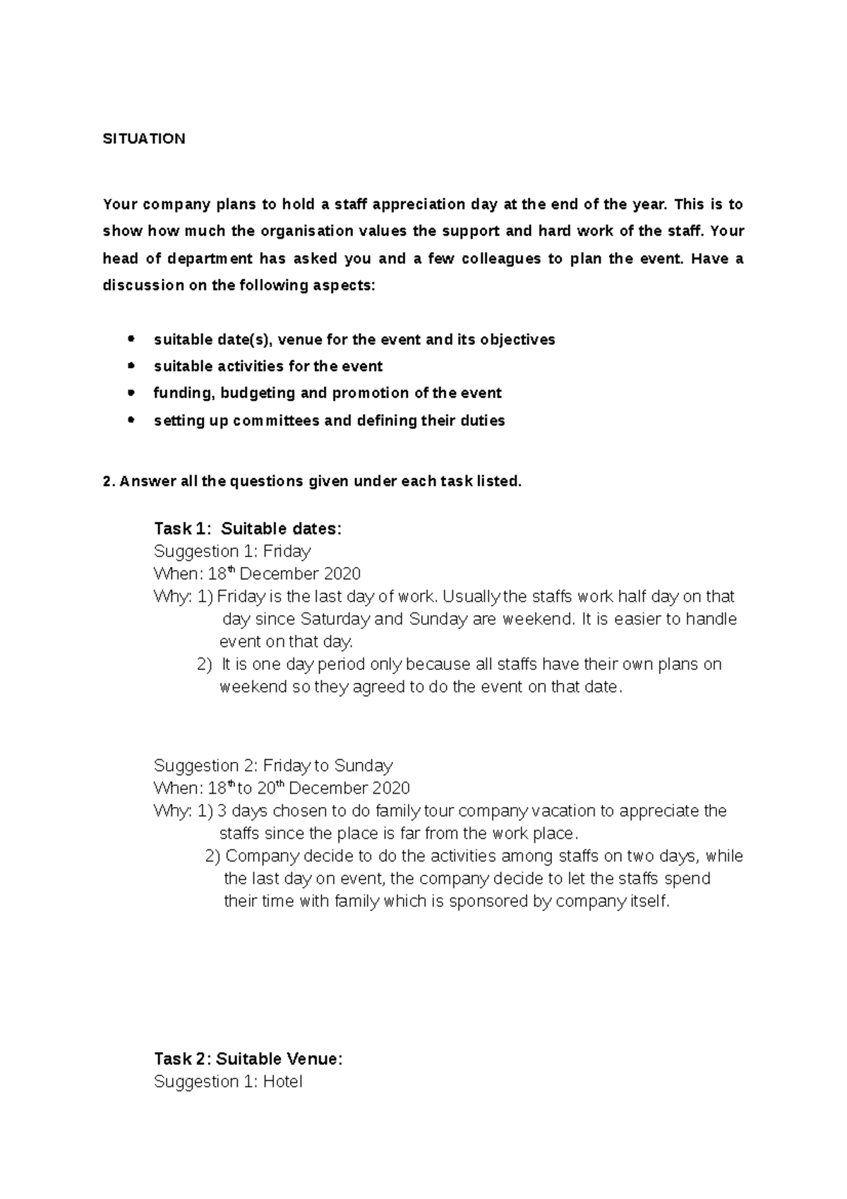 ELC650 Examples - exampales for meetings - SITUATION Your company plans ...