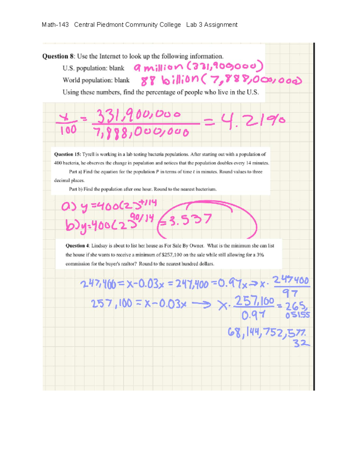 Math-143 Central Piedmont Community College Lab 3 Assignment - MAT 143 ...