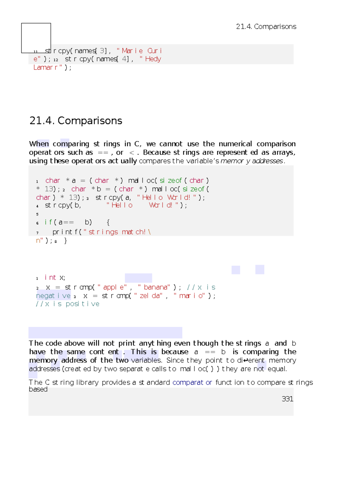 Cs115 intro to computer science(37)13144 - Comparisons 11 st r cpy( names[ 3 ] , " Mar i e Cur ...