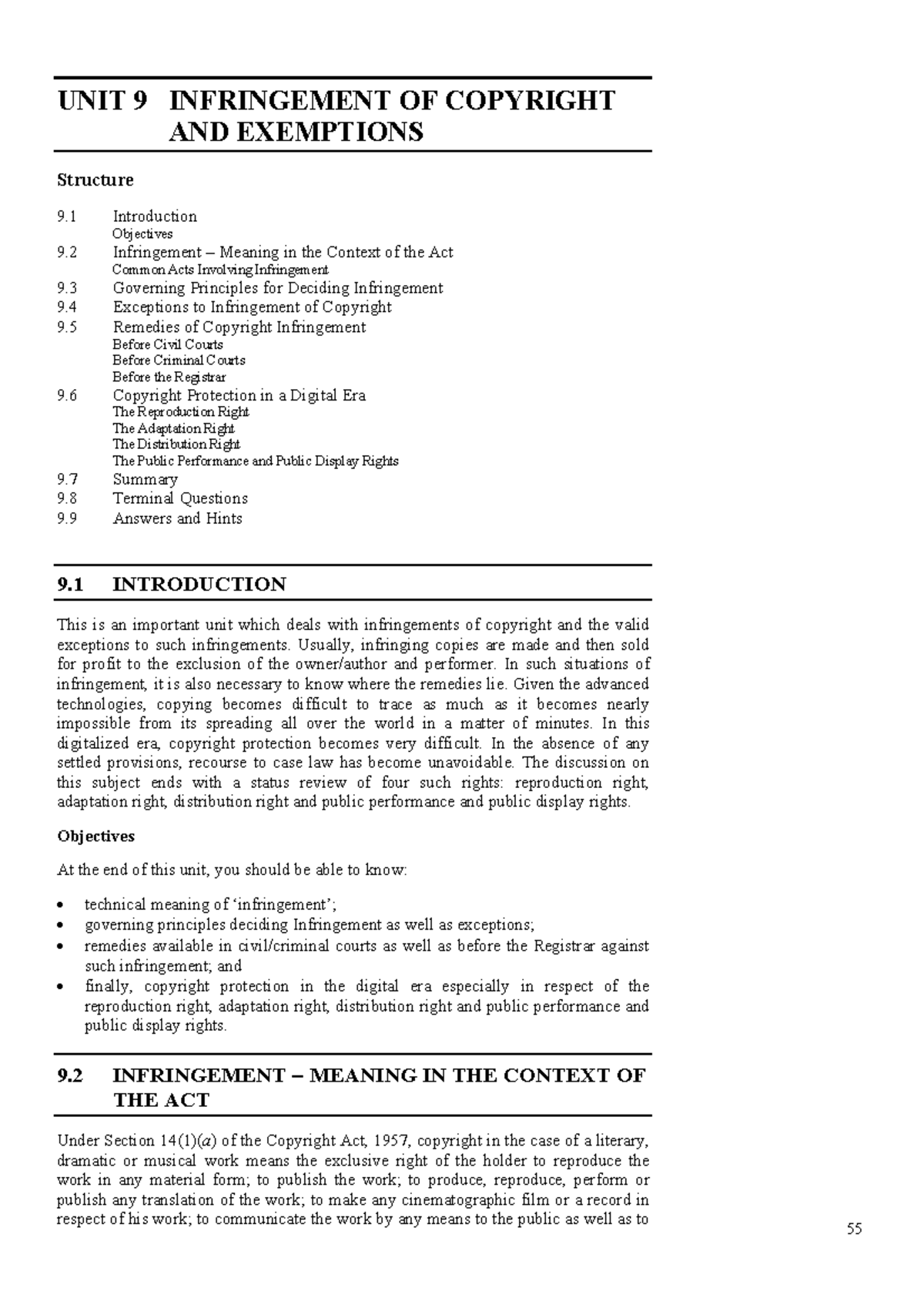 Copyright law notes- Infringement of copyright - Infringement of ...