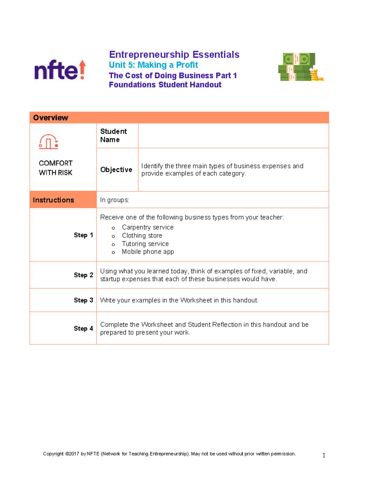 The Cost of Doing Business Foundations Pt 1 Student Handout ...