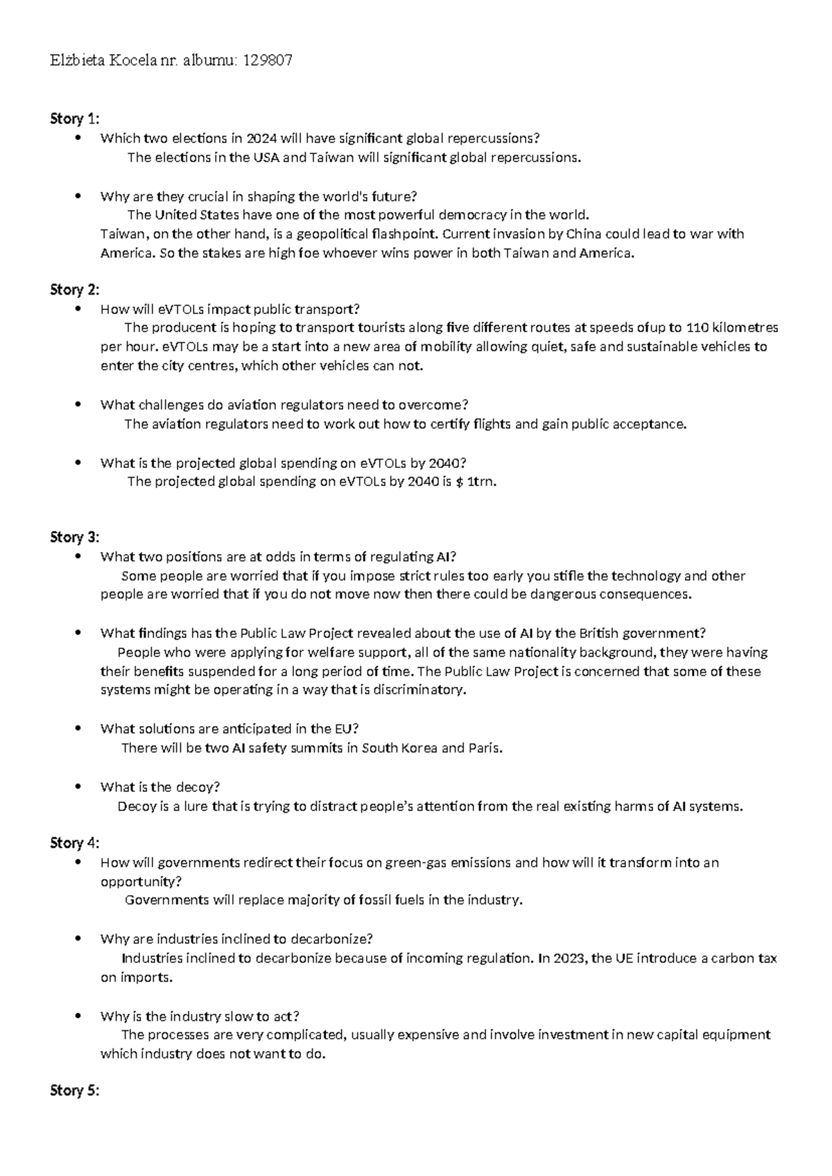 Big news stories of 2024 - Elżbieta Kocela nr. albumu: 129807 Story 1 ...