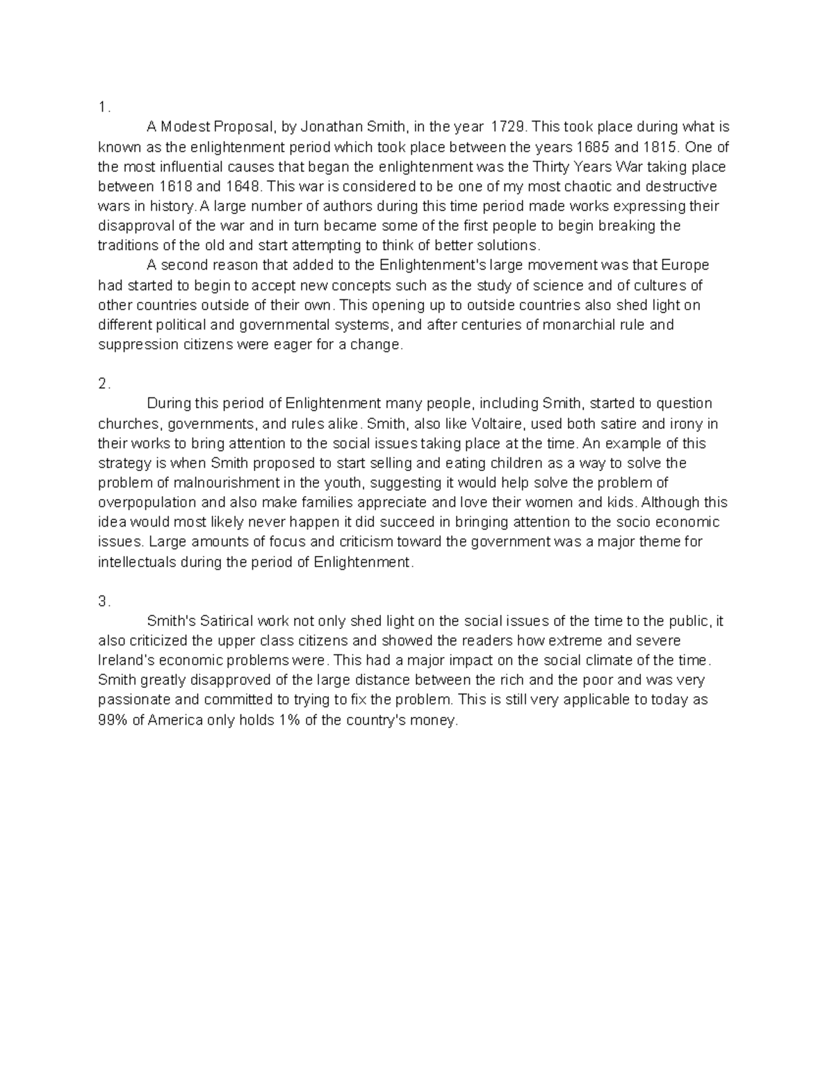 Survey of United States History task 3 - 1. A Modest Proposal, by ...