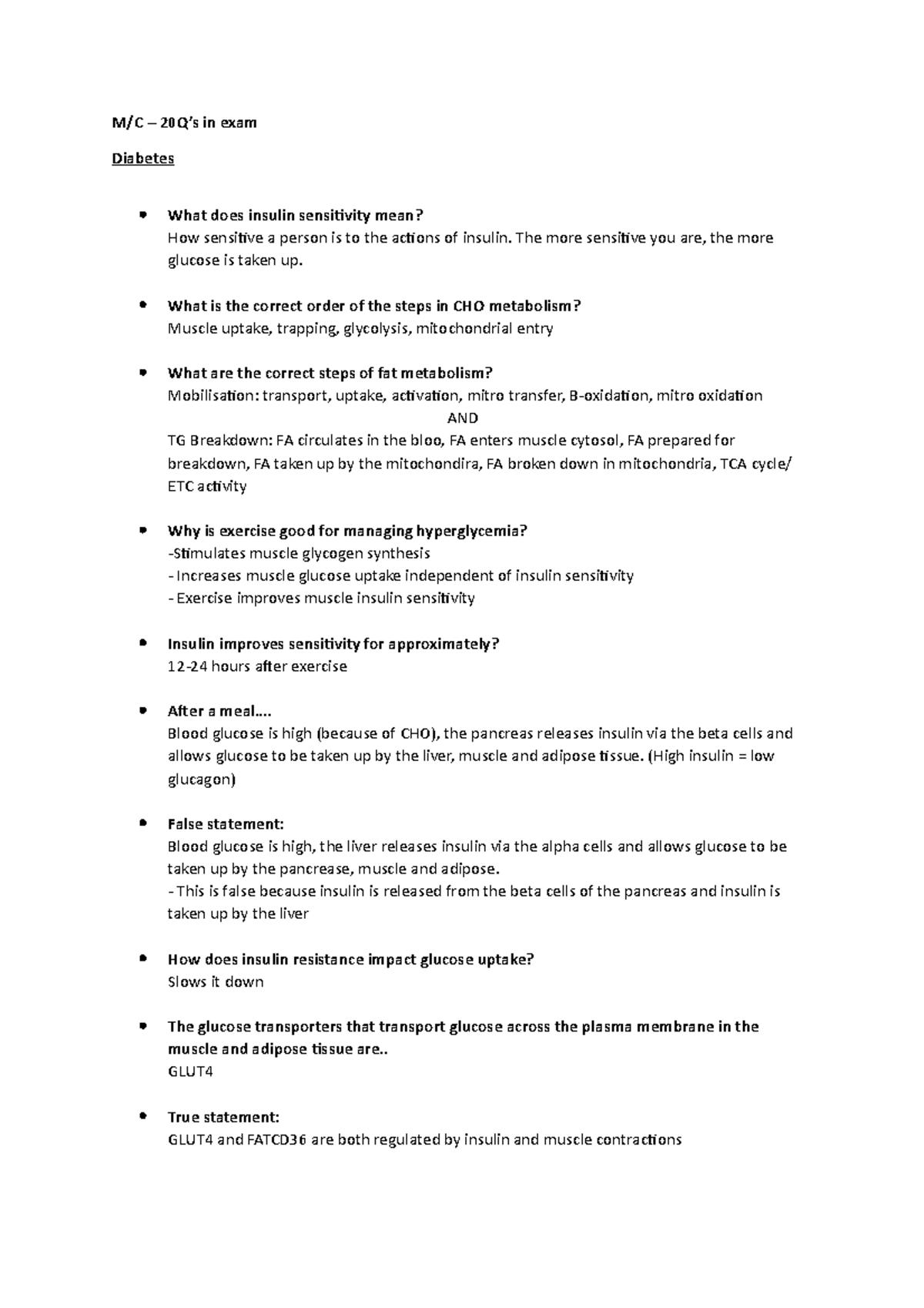 Multiple choice answers from Quiz - Ex Phys - M/C – 20Q’s in exam ...