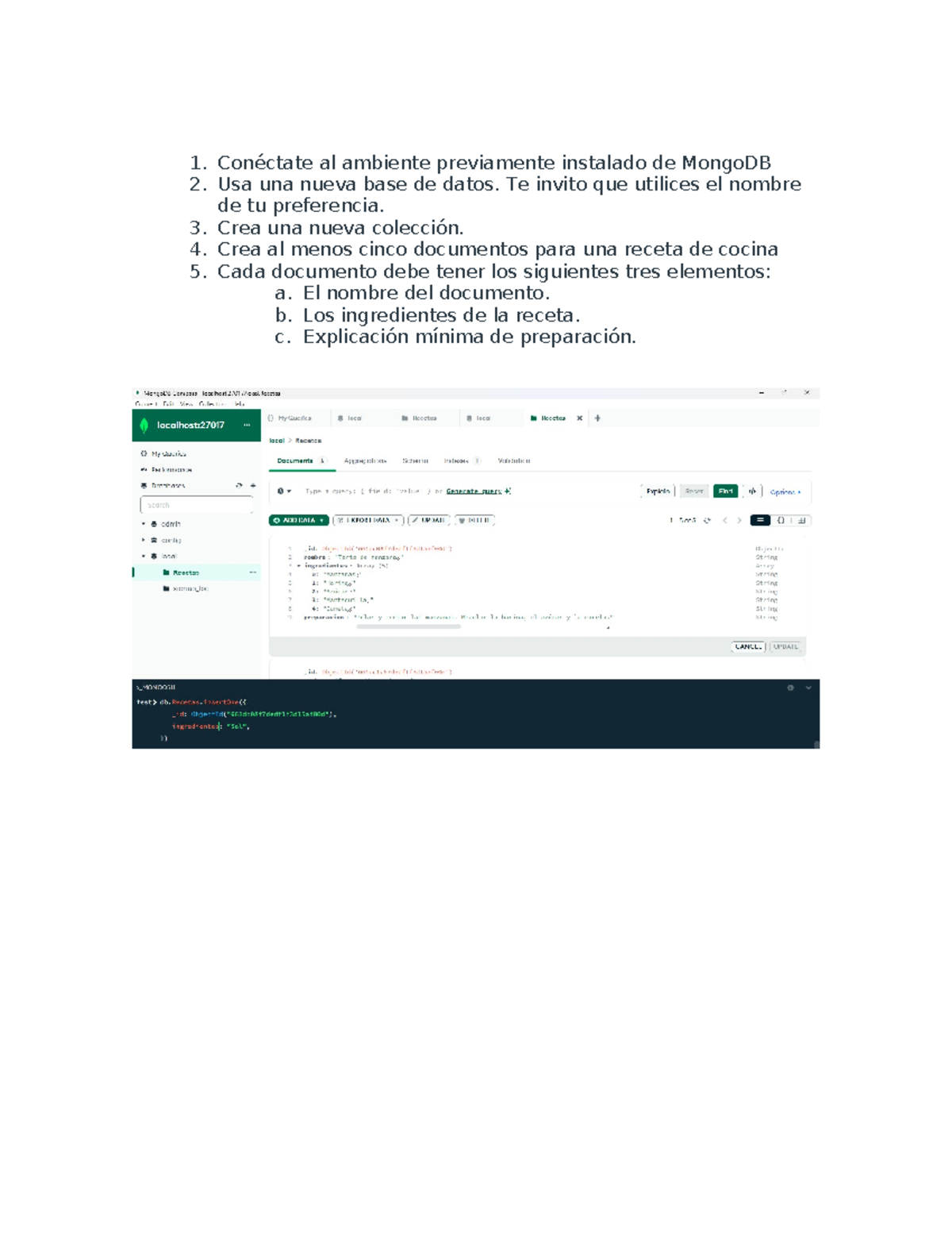 Base de datos - Actividad 12 y Tarea 10 - Conéctate al ambiente previamente instalado de MongoDB ...