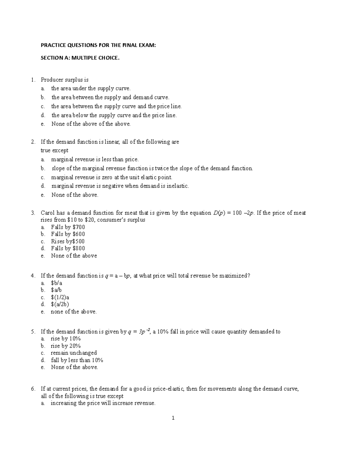 2300 Practrice final exam questions - PRACTICE QUESTIONS FOR THE FINAL ...