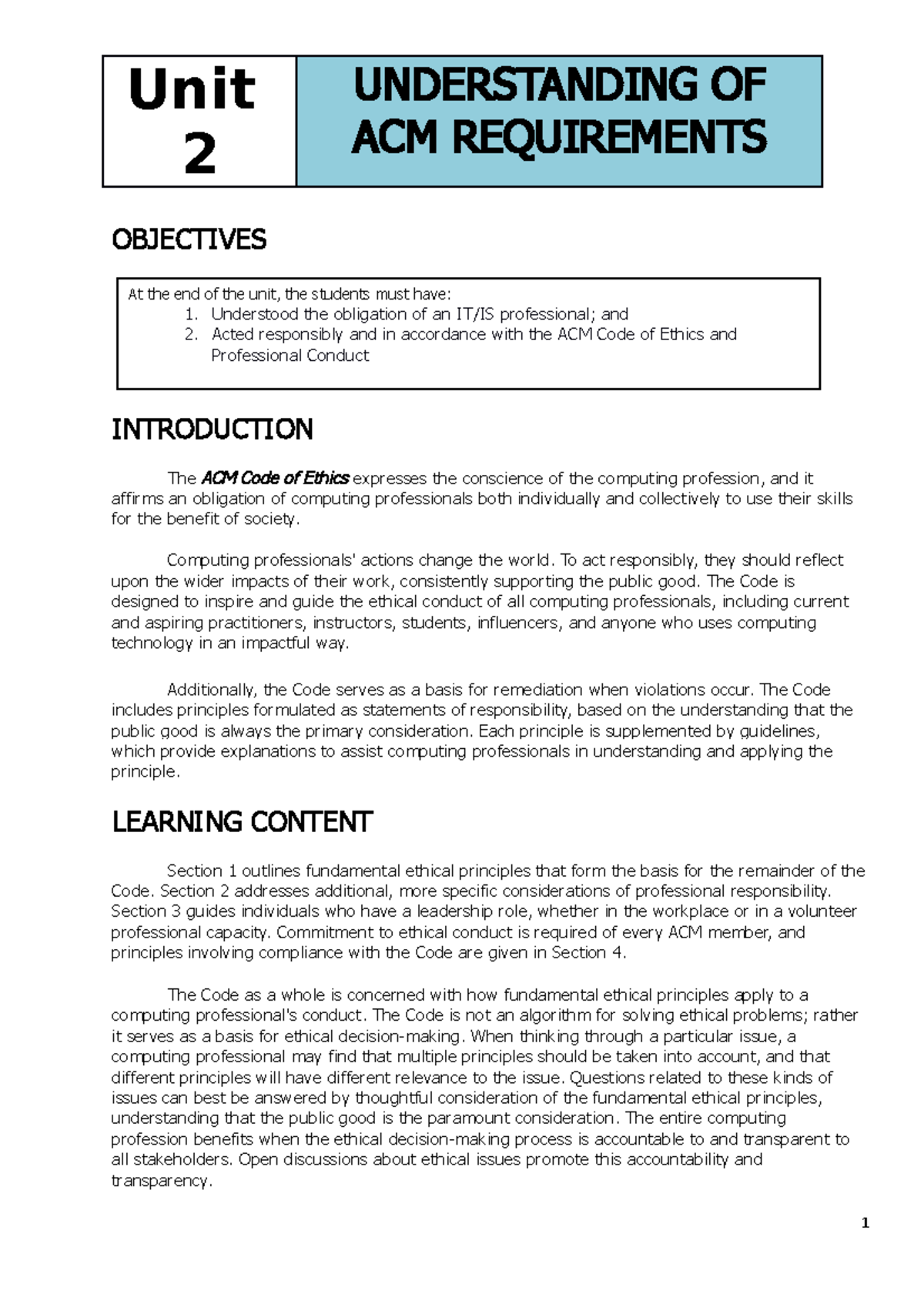Unit-2 ACM Requiremnts - Unit 2 UNDERSTANDING OF ACM REQUIREMENTS ...