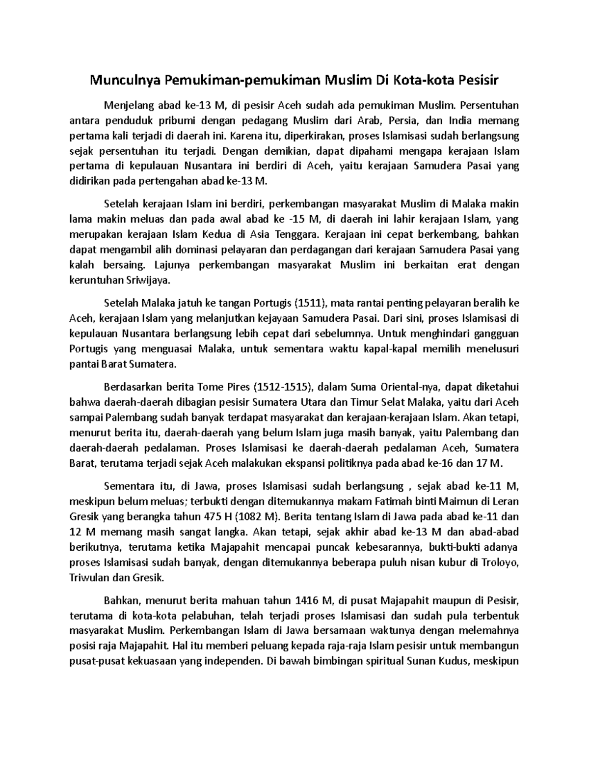 Munculnya Pemukiman-pemukiman Muslim Di Kota-kota Pesisir - Persentuhan ...