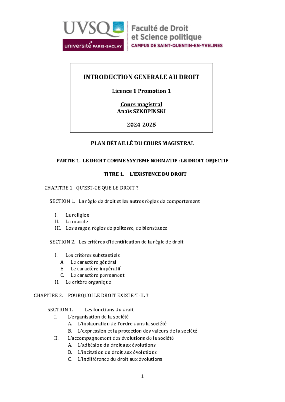 PLAN Detaille - description détaillé - INTRODUCTION AU DROIT PRIVE 2019 ...
