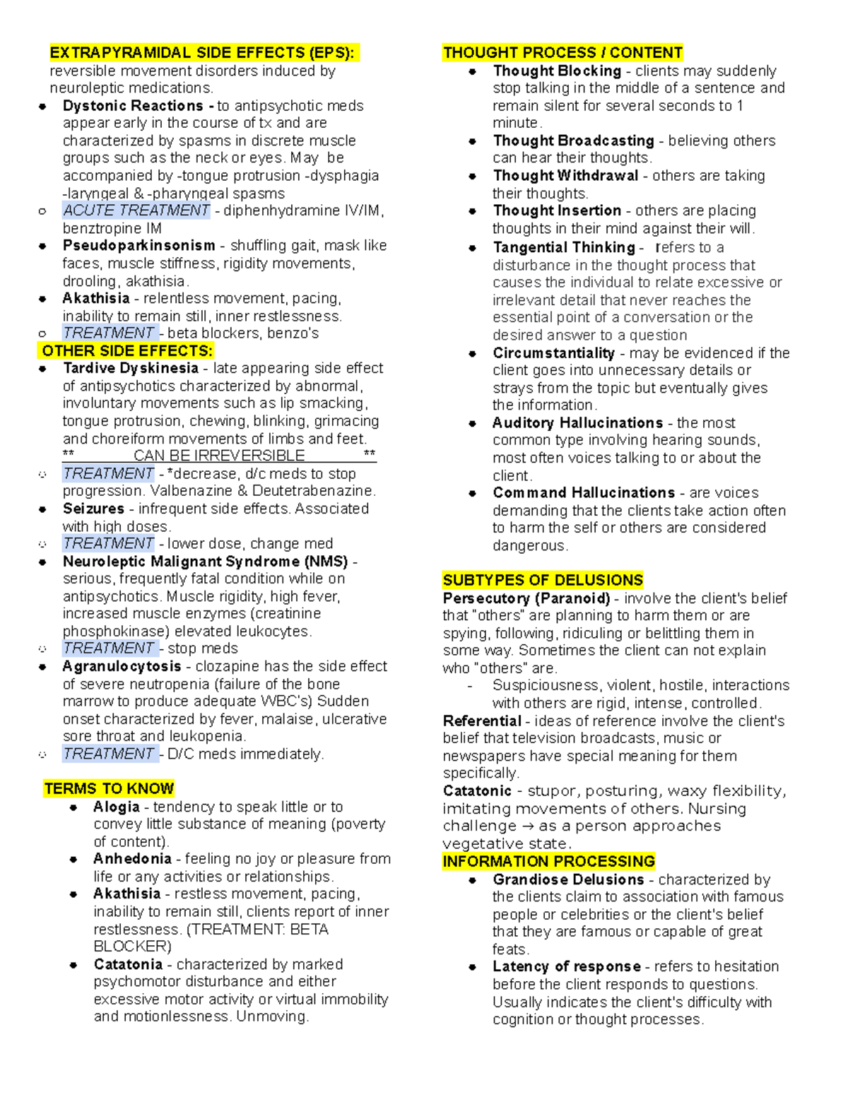 172 mental health notes - EXTRAPYRAMIDAL SIDE EFFECTS (EPS): reversible ...