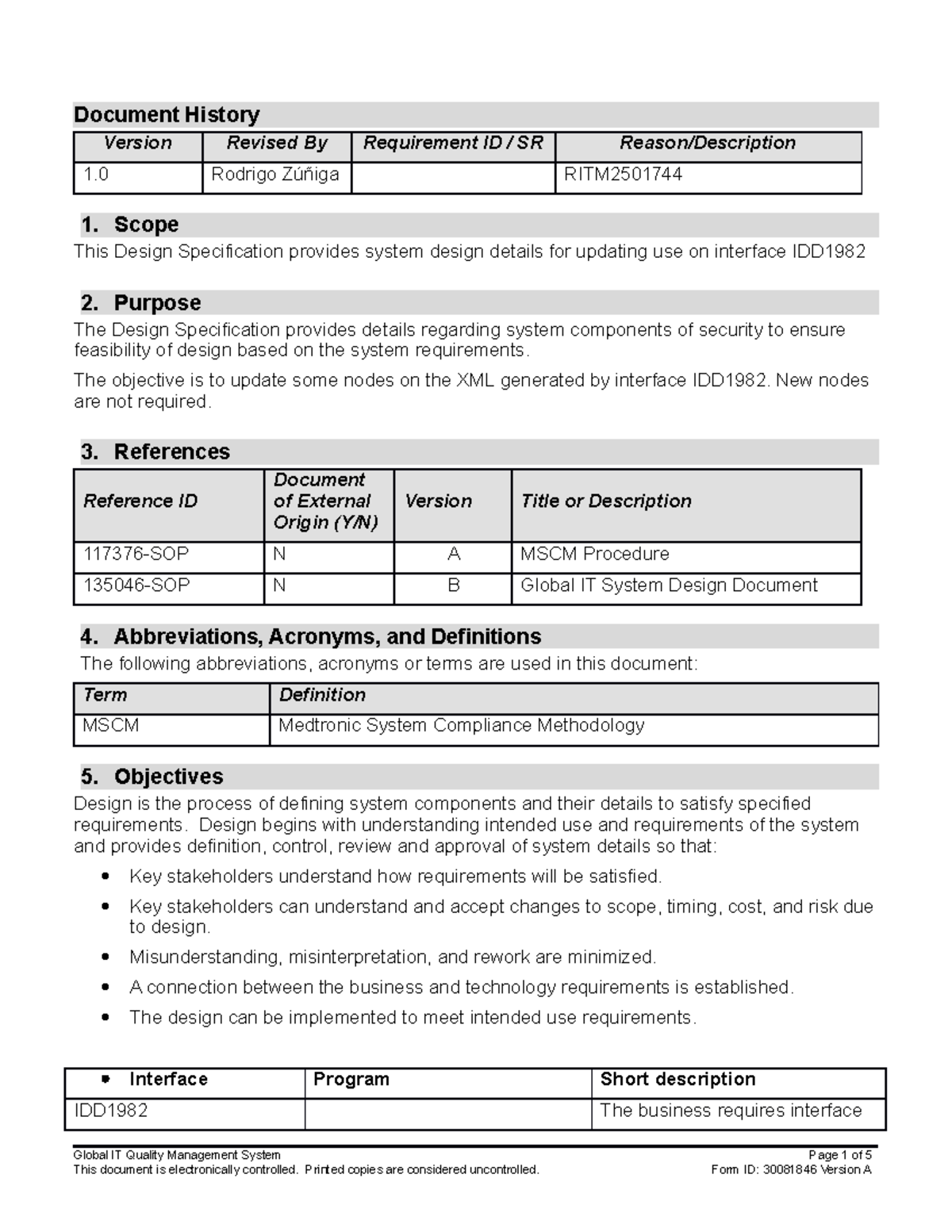 1 RITM2501744 x Ref Peru FDS - Document History Version Revised By ...