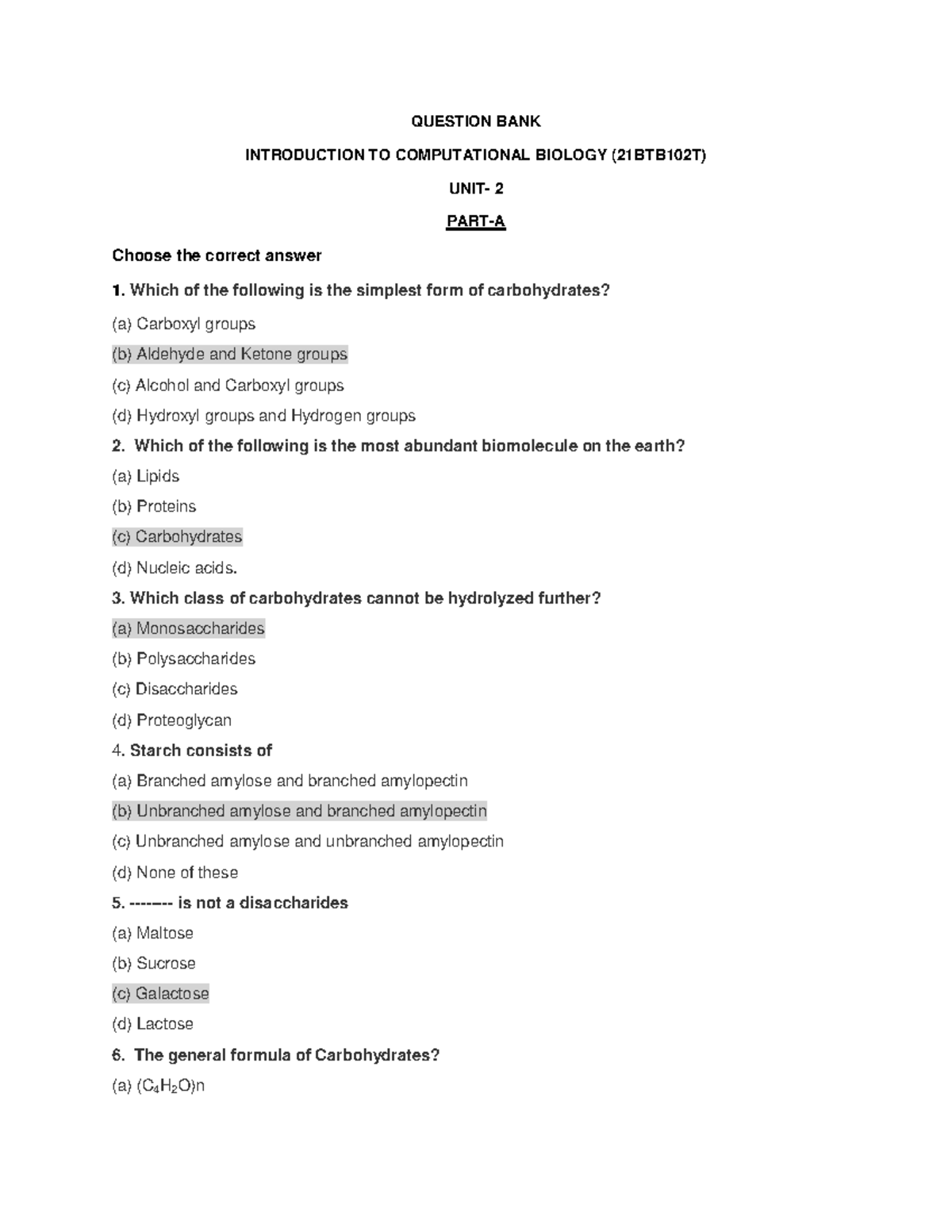 Unit 2 QB-Computational biology - QUESTION BANK INTRODUCTION TO COMPUTATIONAL BIOLOGY (21BTB102T ...