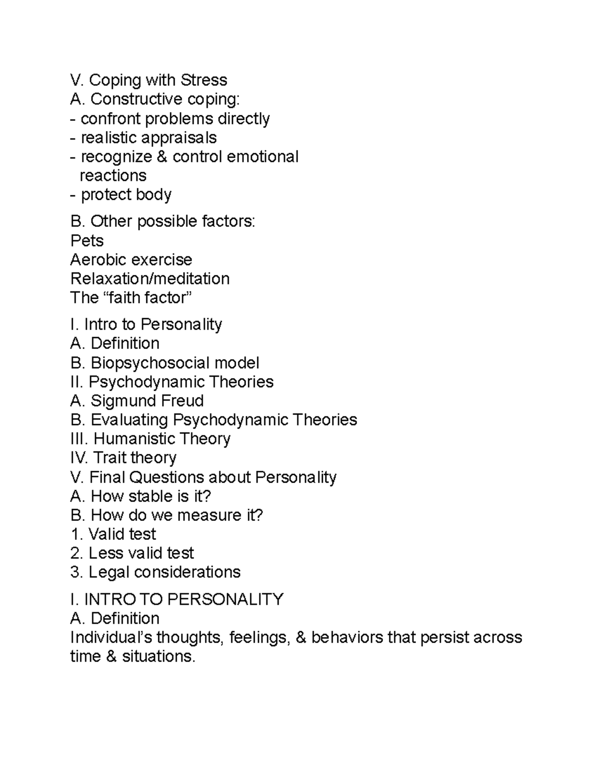 Psych 37 - Practice materials with notes - V. Coping with Stress A ...