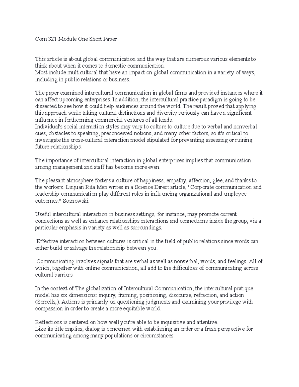 Com 321 Module One Short Paper - Com 321 Module One Short Paper This ...