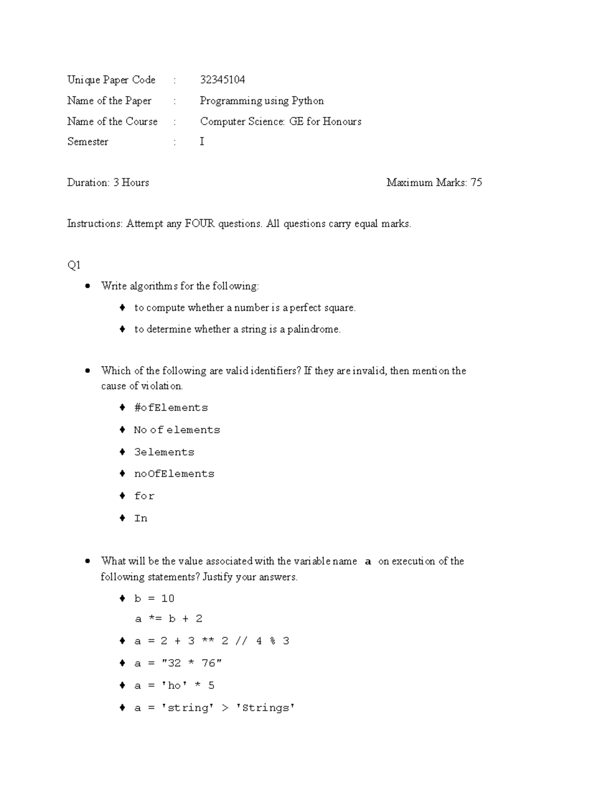Programming Using Python Dec 2020 - Unique Paper Code : 32345104 Name ...