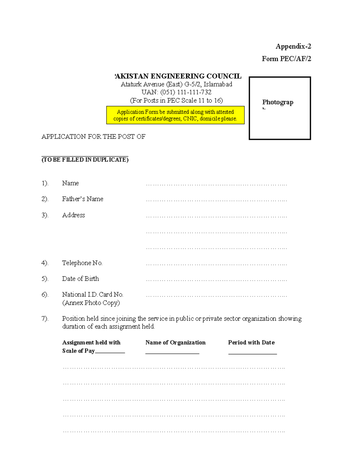 Application-Form PEC 11-16 www - Appendix- Form PEC/AF/ PAKISTAN ...
