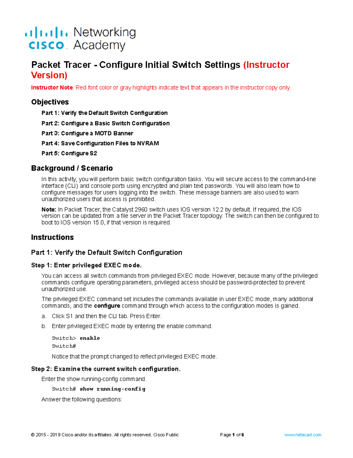 255 Packet Tracer Configure Initial Switch Settings Ilm Packet Tracer Configure