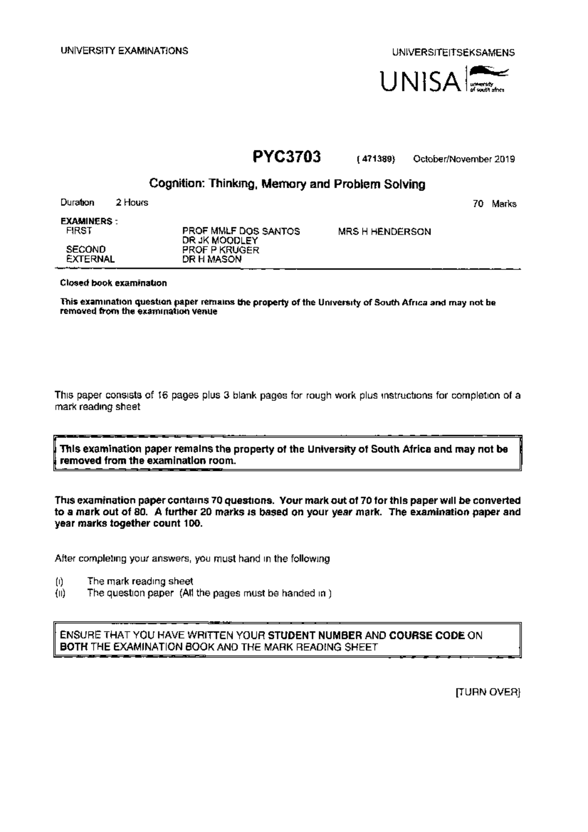 PYC3703 2019 S2 Examination 2019 English - PYC3703 - Studocu