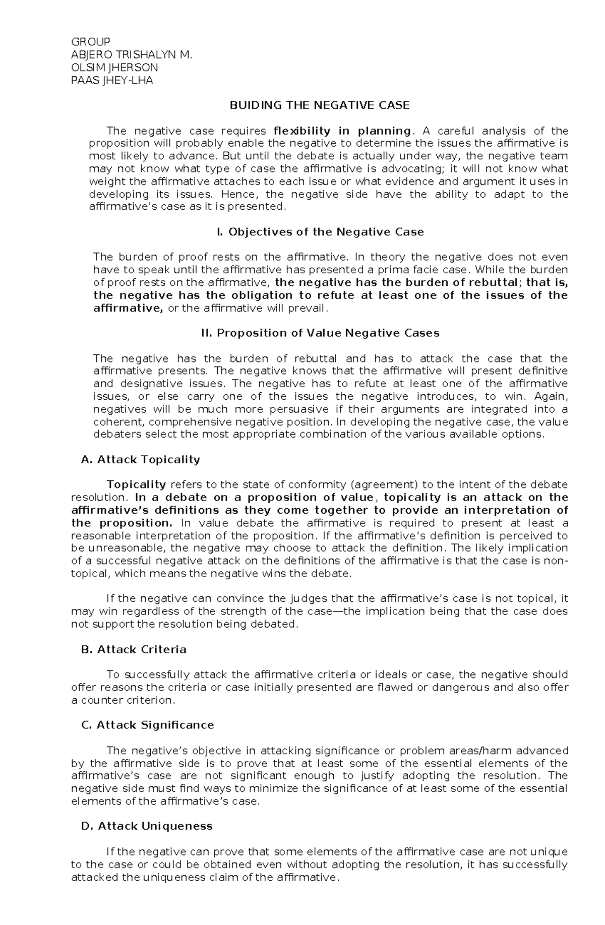 Chapter 13 Building the Negative Case - GROUP ABJERO TRISHALYN M. OLSIM ...