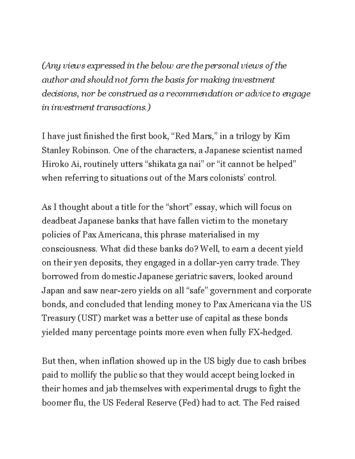 Shikata Ga Nai - (Any views expressed in the below are the personal ...