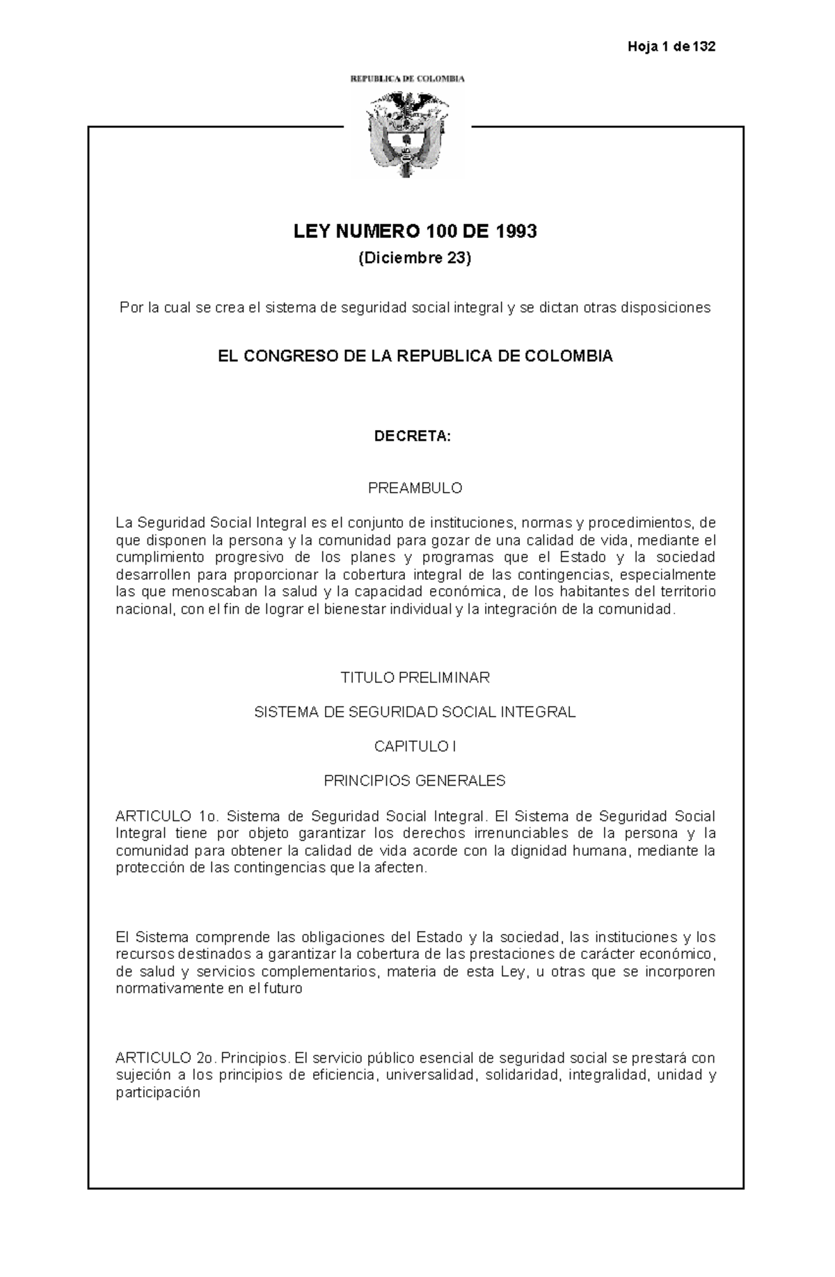 Ley 100 de 1993 - clase teorica de ley 100 año 93 - LEY NUMERO 100 DE ...