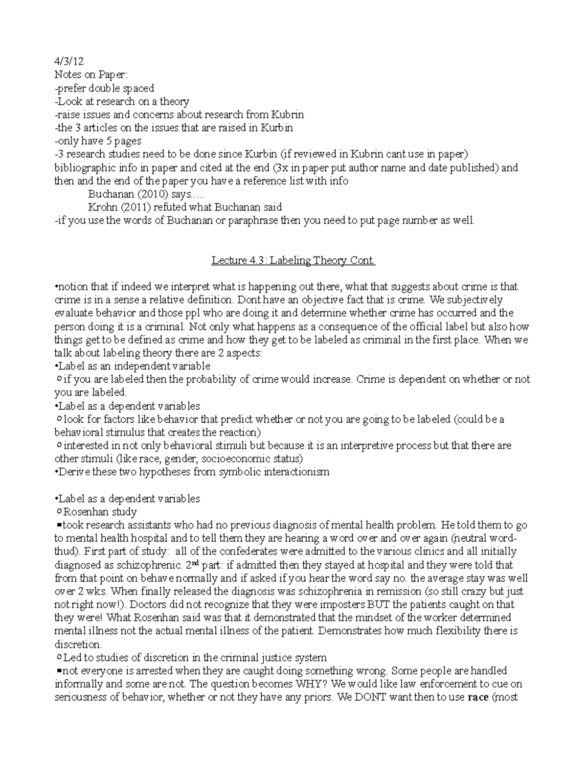 Lecture notes, course - notes leading to exam 3 - 4/3/ Notes on Paper ...