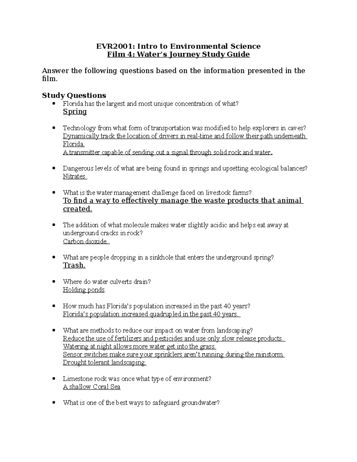 Film 04 Water's Journey Study Guide - EVR2001: Intro to Environmental ...