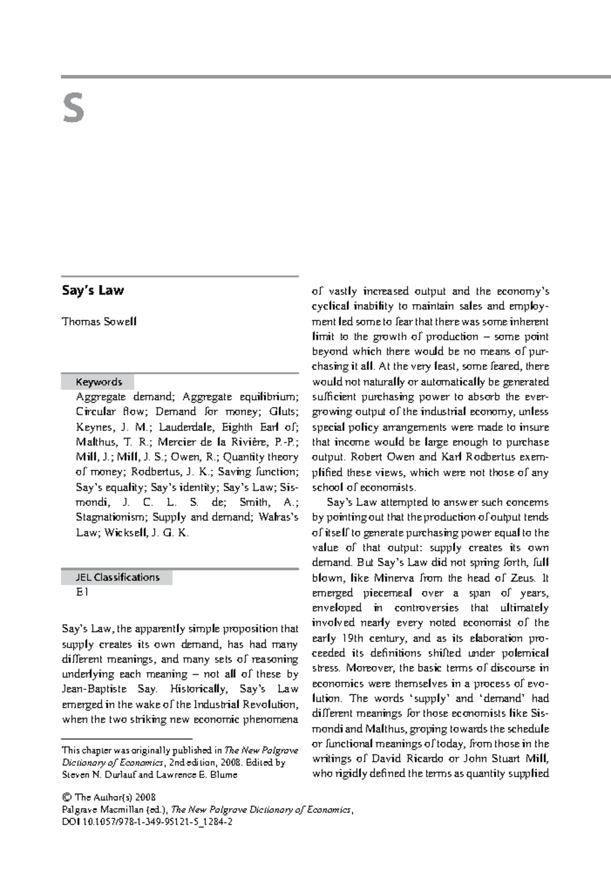 Say s law NPDE - Additional materials - S Say’s Law Thomas Sowell ...