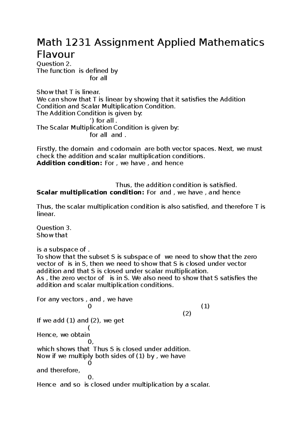 Math 1231 Assignment Applied Mathematics Flavour - Math 1231 Assignment Applied Mathematics ...
