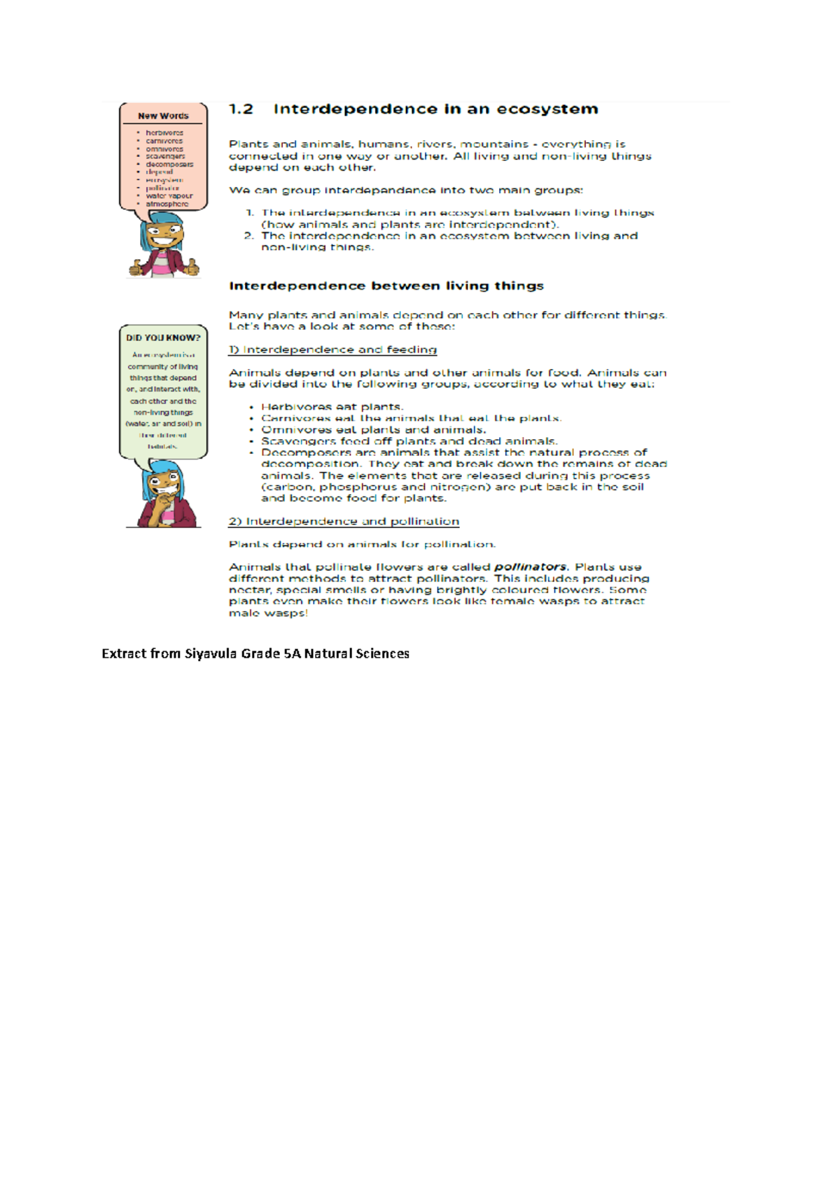 Grade 5 Ecosystems content - Bed411 - Extract from Siyavula Grade 5A ...