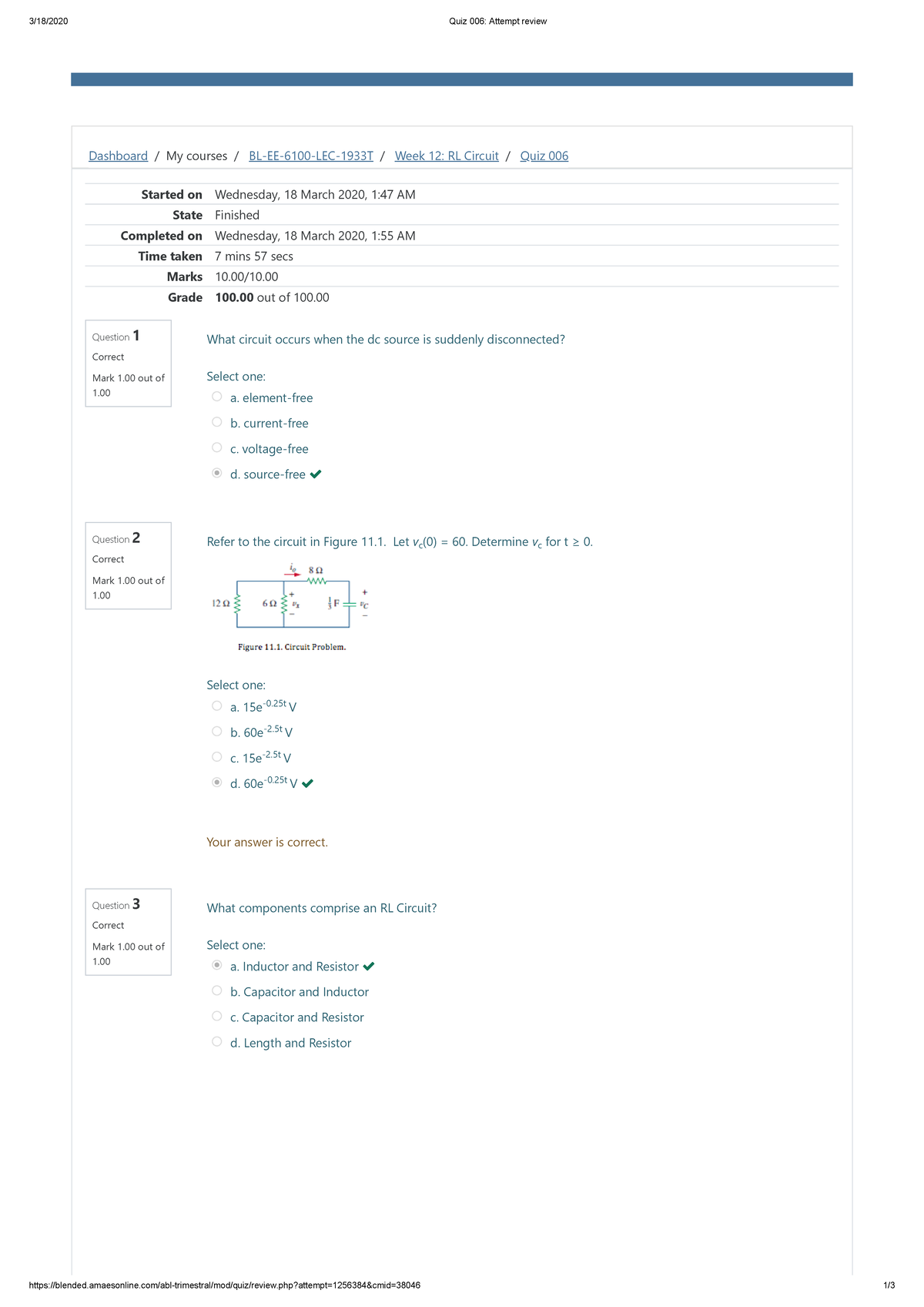 Pdfcoffee - Final - 3/18/2020 Quiz 006: Attempt review - Studocu